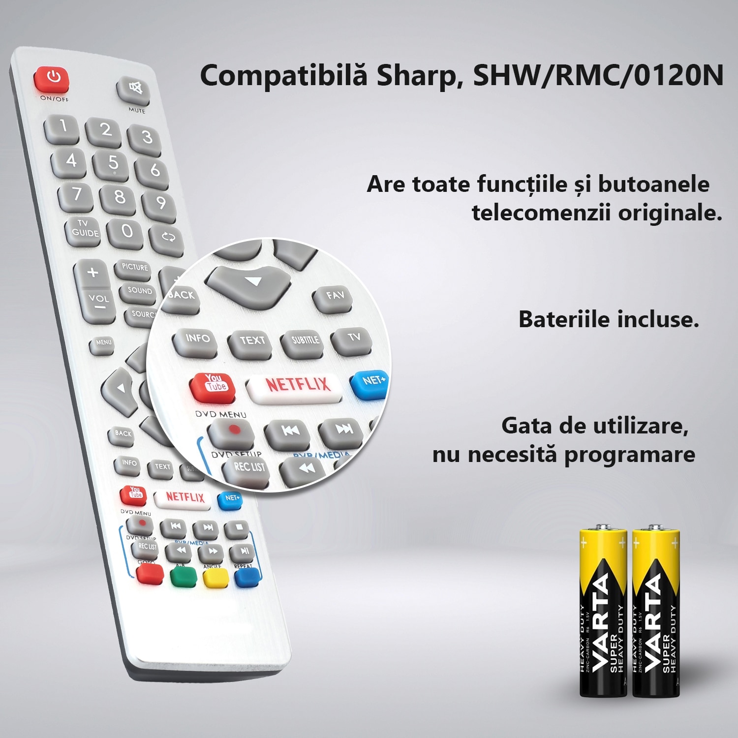 Telecomanda tv Compatibila Sharp, SHW/RMC/0120N, bateriile incluse ...