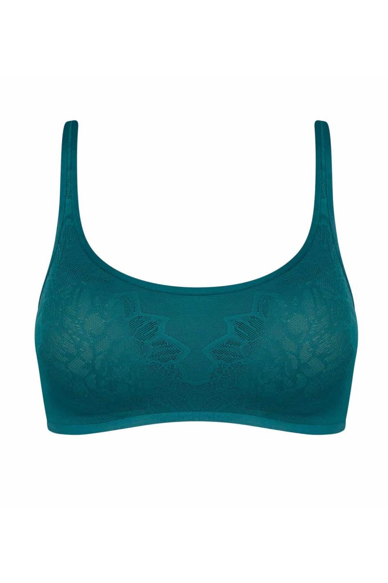 Triumph, Sutien din dantela si jerseu Fit Smart, Verde, XL - eMAG.ro