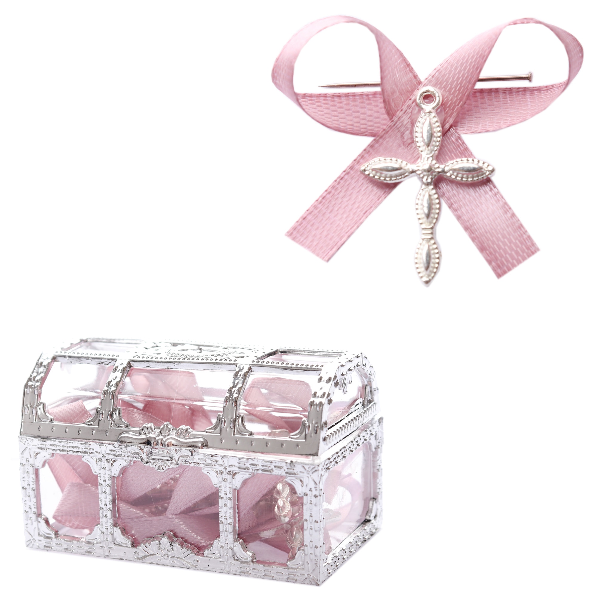 Set 10 marturii, cruciulite biserica din metal cu bolduri si cufar ...