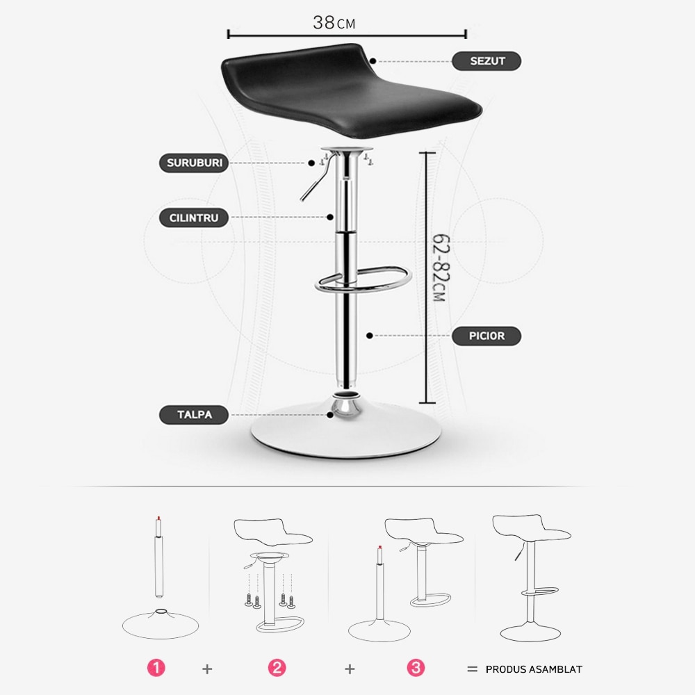 Бар стол Robest Bistro 1, Хромиран метал, Бял - eMAG.bg