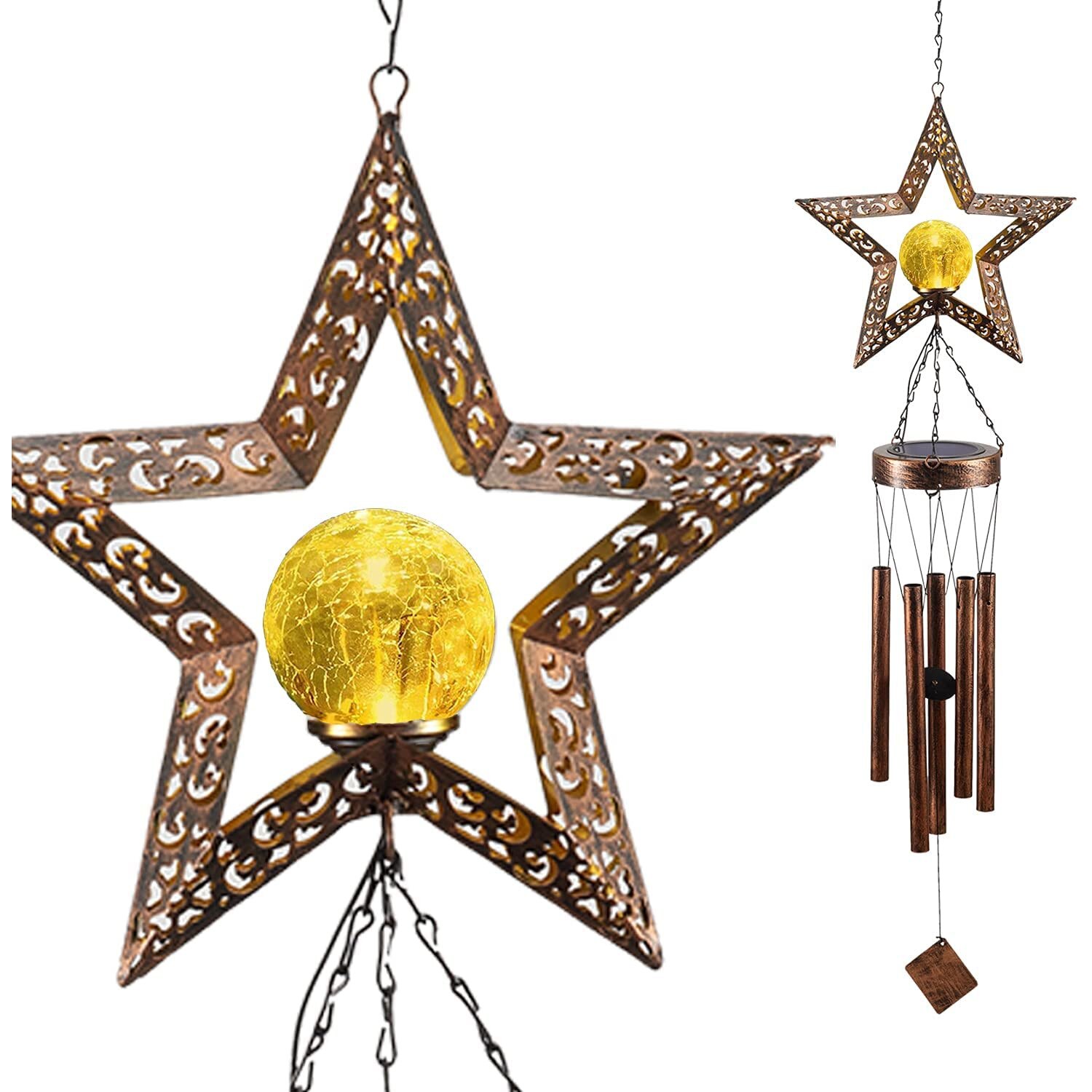 Lampa solara cu clopotei, WALALLA, Sticla/Fier/Aluminiu, LED ...