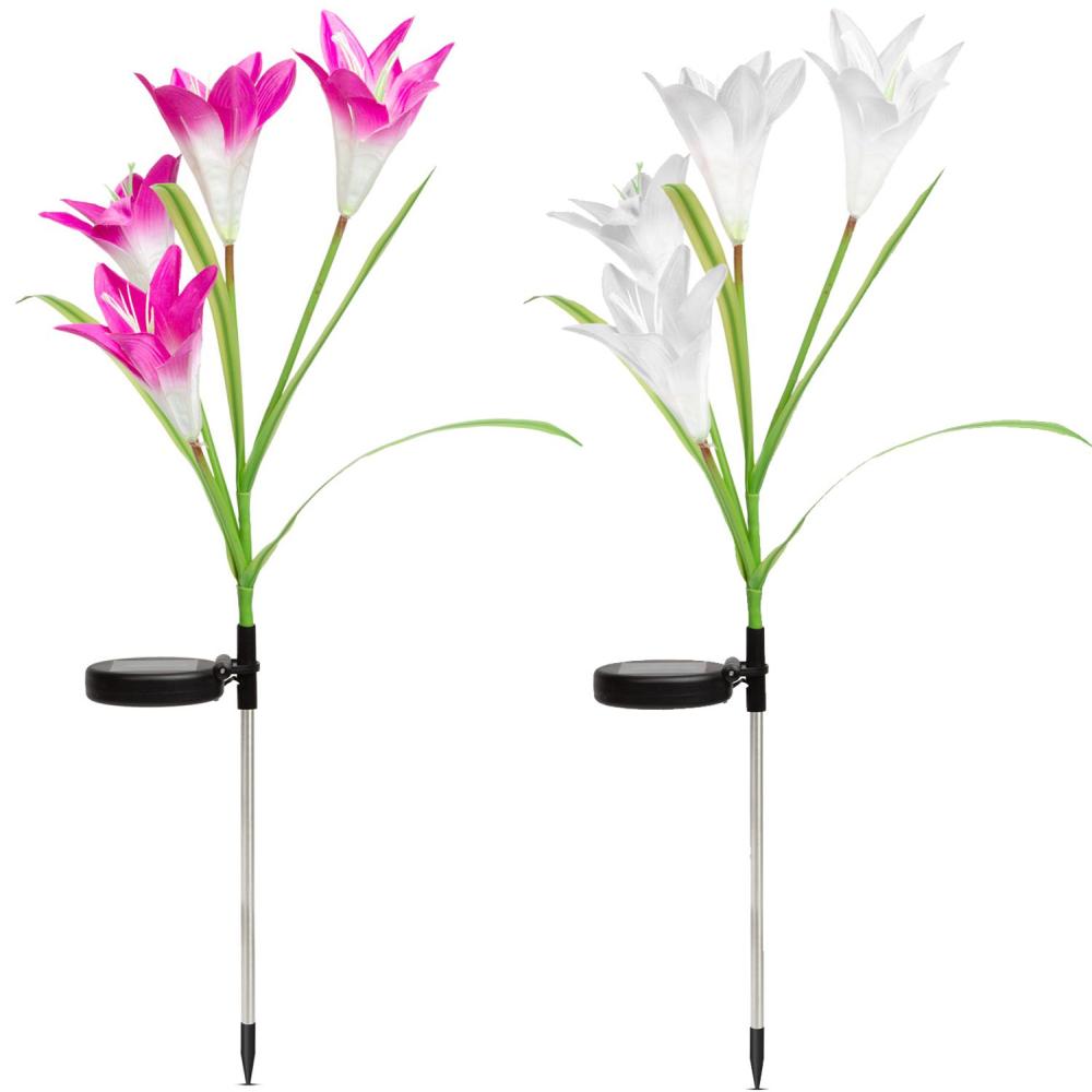 Set 2 buc Lampa Solara LED tip Floare Crin Imperial Alb/Violet pentru ...