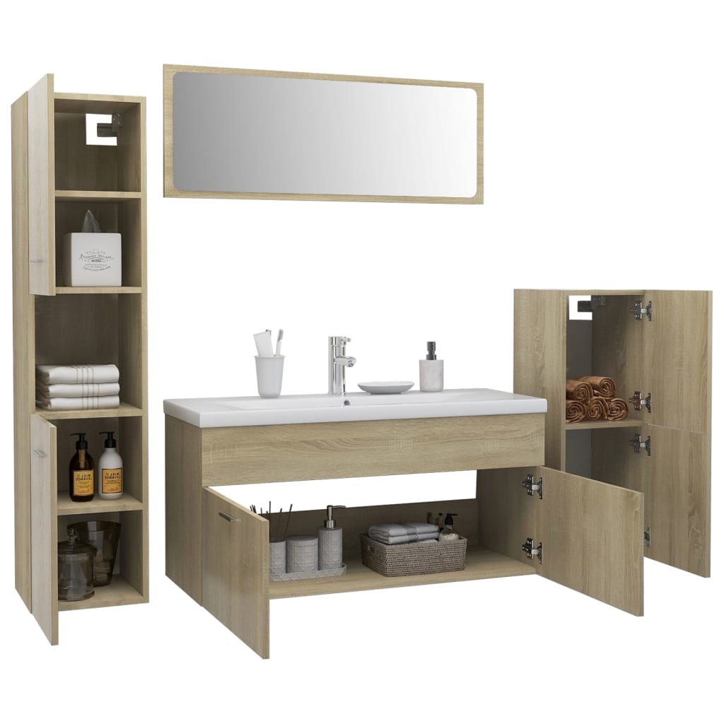 Set 5 mobilier baie, vidaXL, PAL, 100 x 38.5 x 46 cm, Maro - eMAG.ro