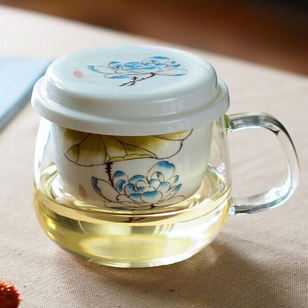Ceasca ceai cu infuzor si capac, Quasar & Co.®, 350 ml, sticla/portelan ...