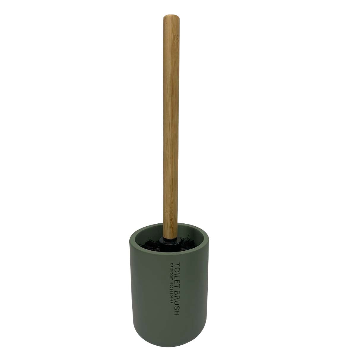 Suport din polirasina si perie wc cu maner din bambus, Frandis, 9.5x37 ...