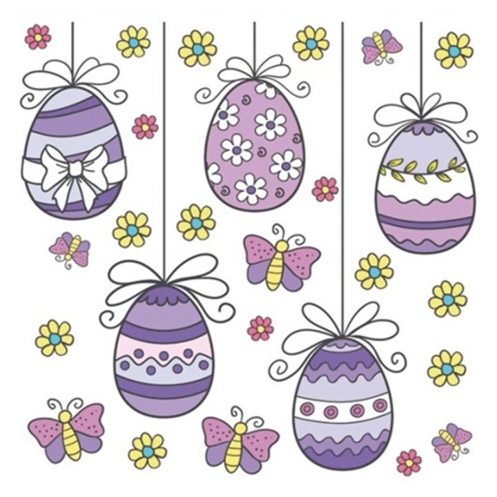 Sticker geam cu motive Pasti, oua colorate mov, 30 x 33.5 cm - eMAG.ro