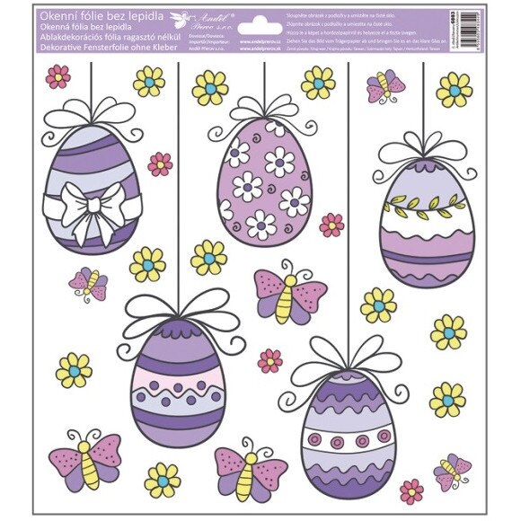 Sticker geam cu motive Pasti, oua colorate mov, 30 x 33.5 cm - eMAG.ro