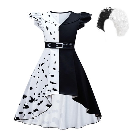 Rochie de printesa Cruella Deville, Cu peruca alba si neagra, AmzBarley ...