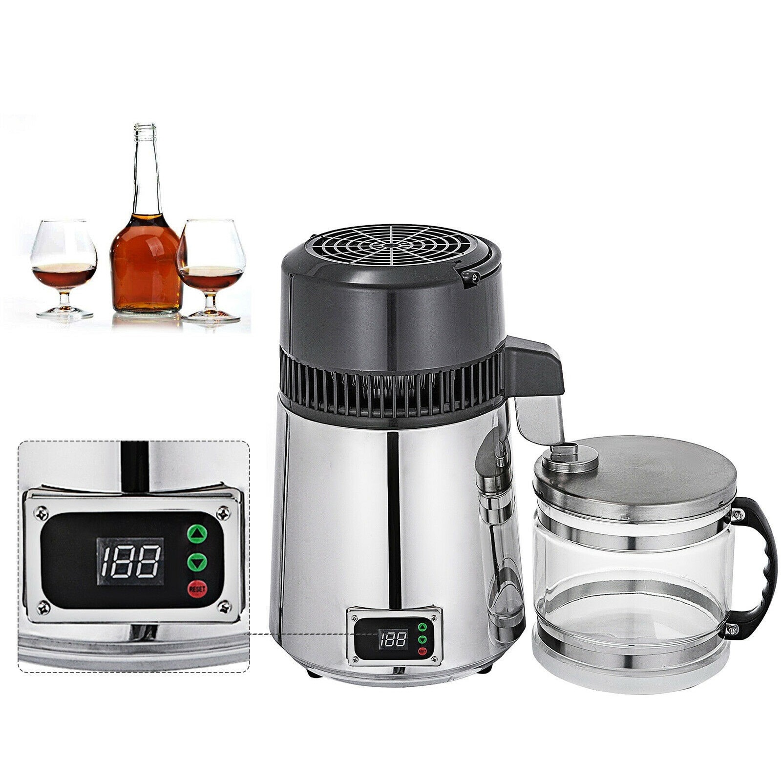 Distilator de apa 4L din otel inoxidabil, Cazan, Purificarea apei, Apa ...