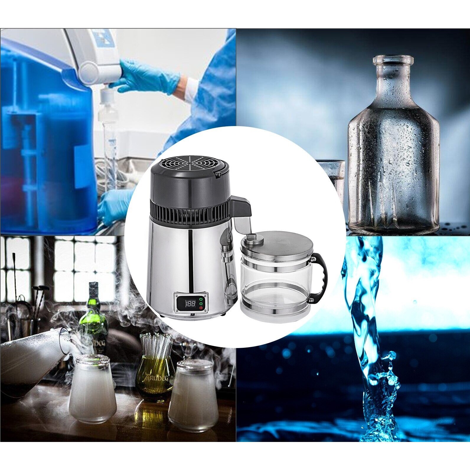 Distilator de apa 4L din otel inoxidabil, Cazan, Purificarea apei, Apa ...