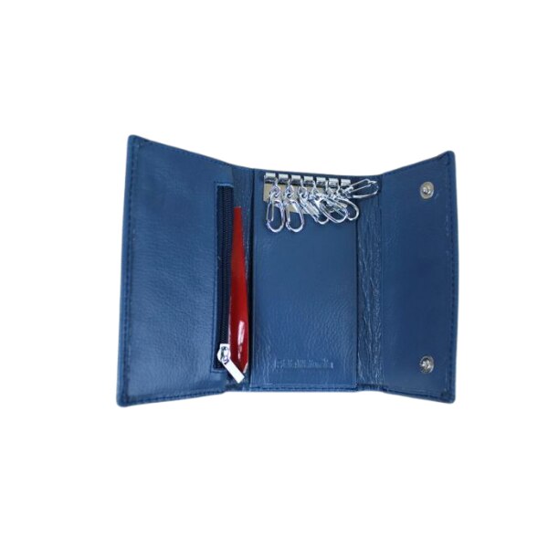 Port chei din piele naturala cu buzunare, unisex, BSST002 Blue - eMAG.ro