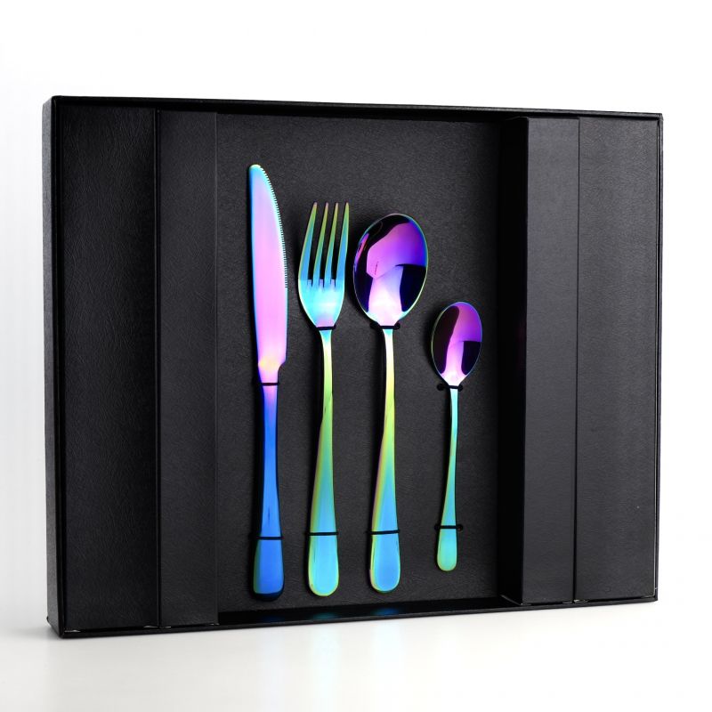 Set vesela curcubeu 24 de piese din otel inoxidabil, WEI INOX - eMAG.ro