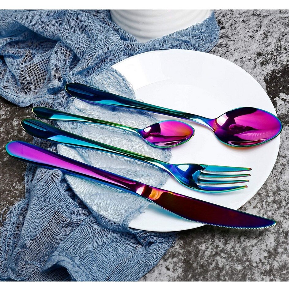 Set vesela curcubeu 24 de piese din otel inoxidabil, WEI INOX - eMAG.ro