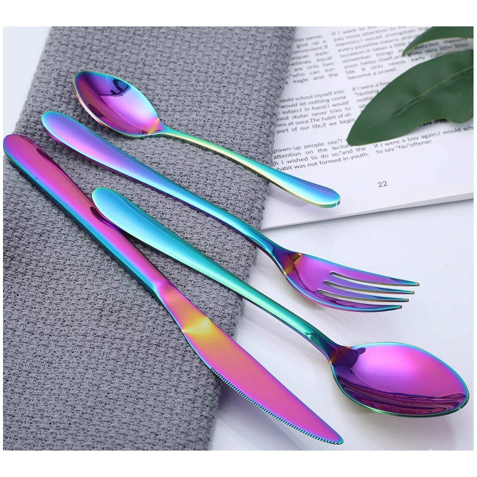 Set vesela curcubeu 24 de piese din otel inoxidabil, WEI INOX - eMAG.ro