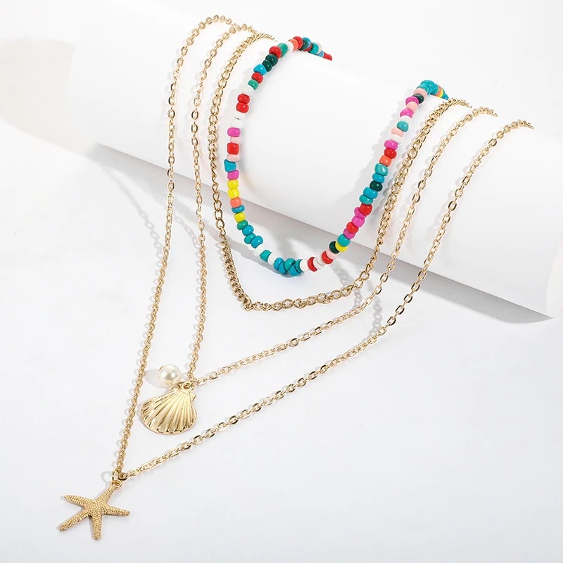 Set coliere, aurii, cu margelute colorate si forme marine, Selene C20 ...