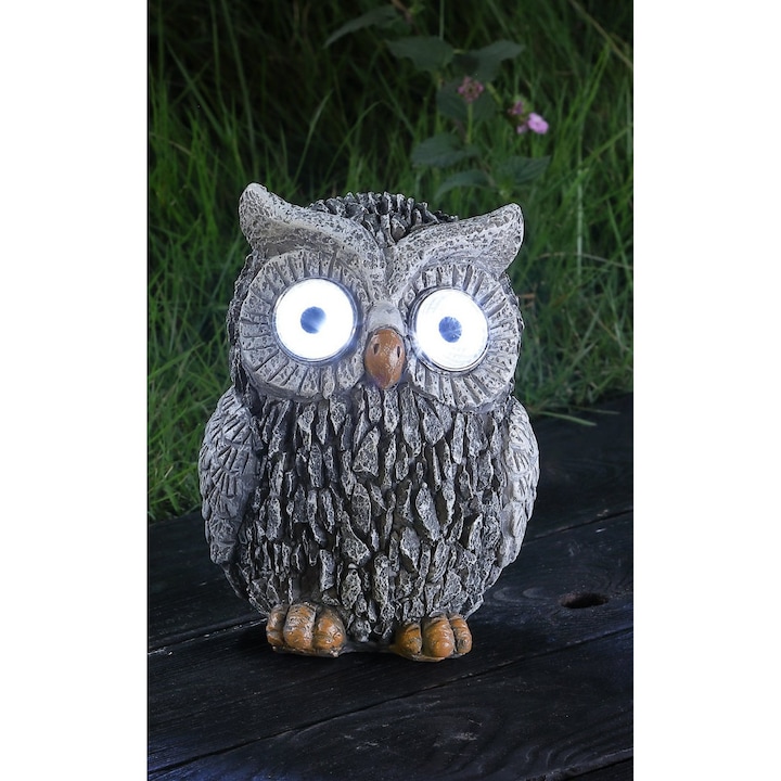 Lampa solara LED alb model bufnita, pentru gradina, terasa, balcon, ATS, 13 cm - eMAG.ro