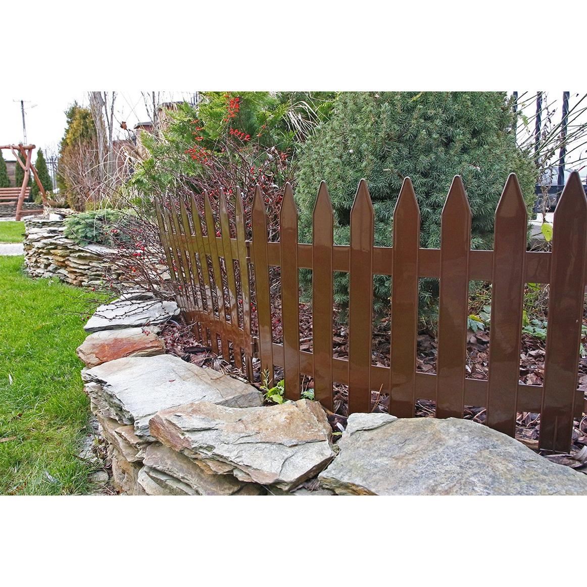 Gard de gradina decorativ, din plastic, maro, set 7 buc, 3.2 m x 35 cm ...