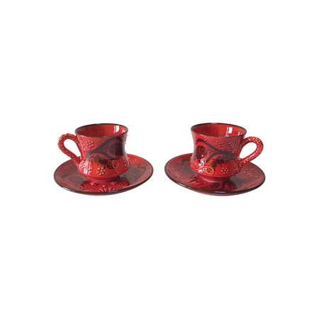Set cafea turceasca ceramica, pictat manual, 50 ml, 4 piese, rosu, EHA ...
