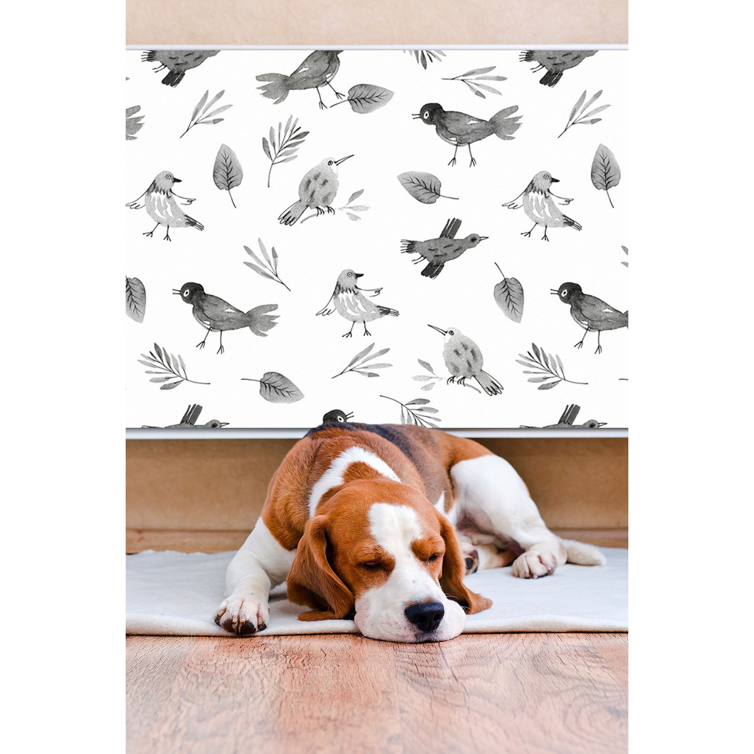 Magnet decorativ, Dreptunghi, Pasari Desenate, Gri, 80 cm x 60 cm ...