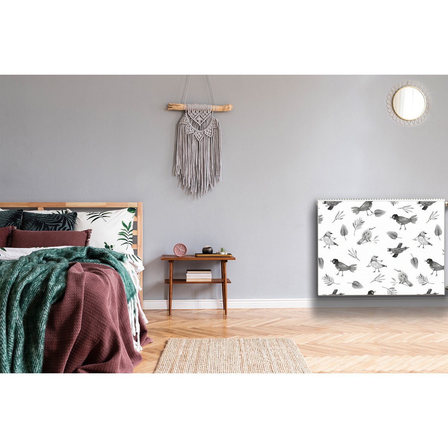 Magnet decorativ, Dreptunghi, Pasari Desenate, Gri, 80 cm x 60 cm ...