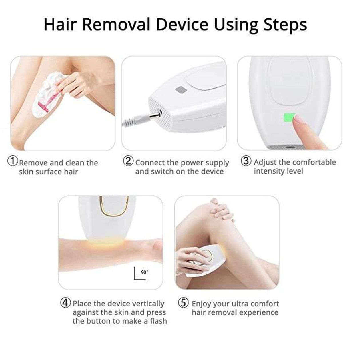 Epilator IPL Aucune, LED, 5 trepte intensitate, Alb - eMAG.ro