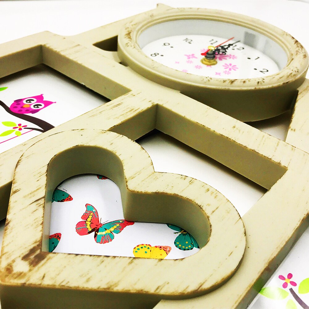 Фоторамка с часовник LOVE, Rhainer, кремава, 2 снимки 10x15 и 1 снимка ...