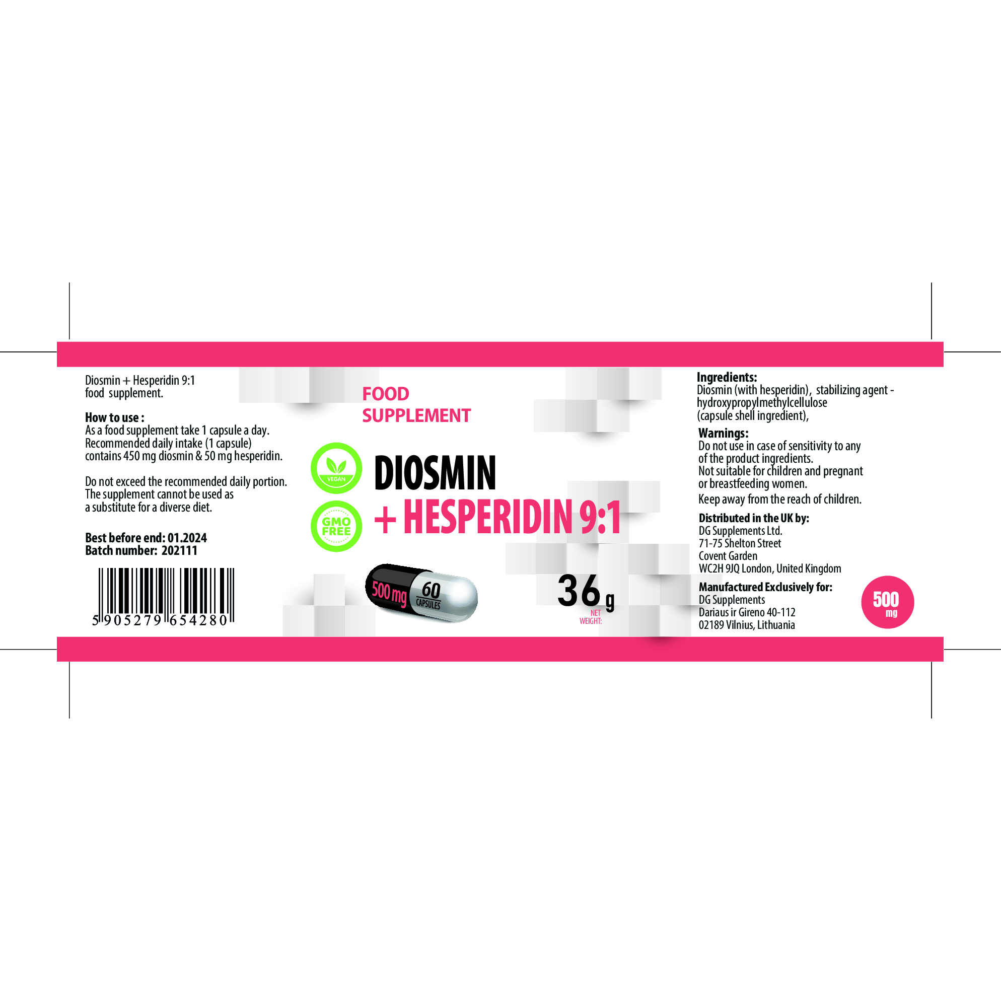 Diosmin Hesperidin 500mg 60 Vegan Capsule - eMAG.ro