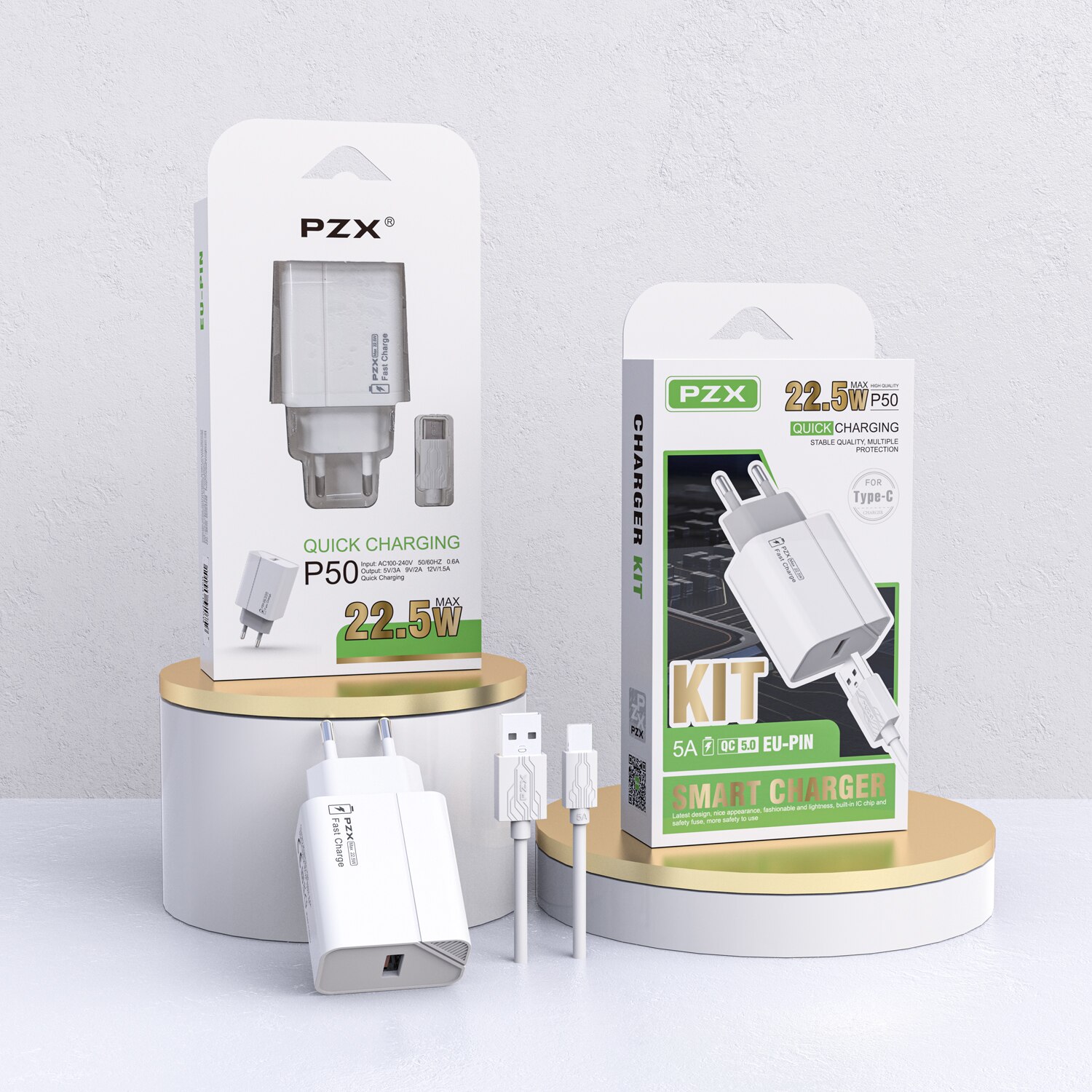 Зарядно устройство PZX, P50, 22.5W, Fast charge, Type C кабел - eMAG.bg