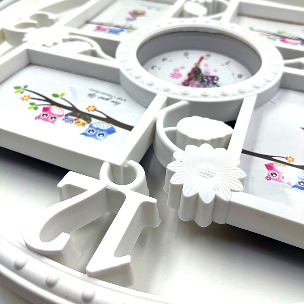 Часовник, колажна рамка за снимки Rhainer Round, Бял, За 4 снимки 10x15 ...