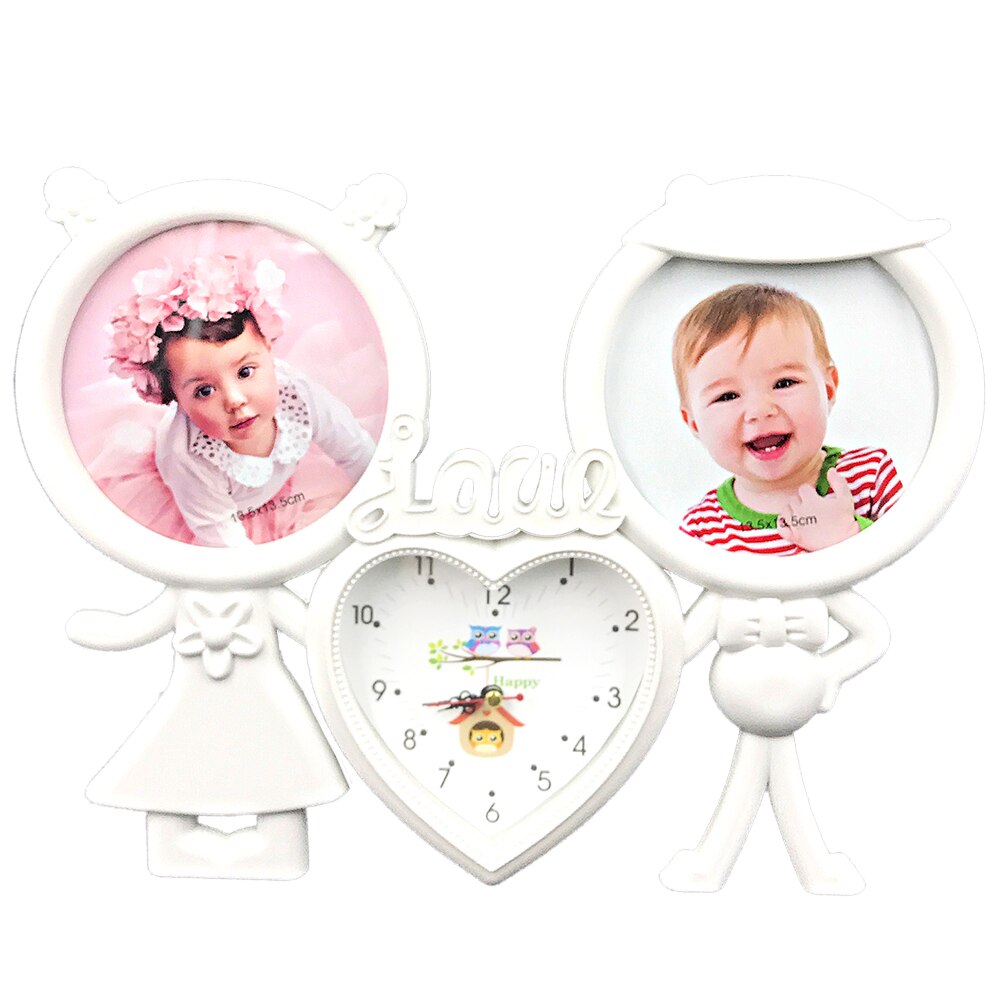 Фоторамка с часовник модел COUPLE, Rhainer, бяла, 2 снимки 13.5x13.5cm ...