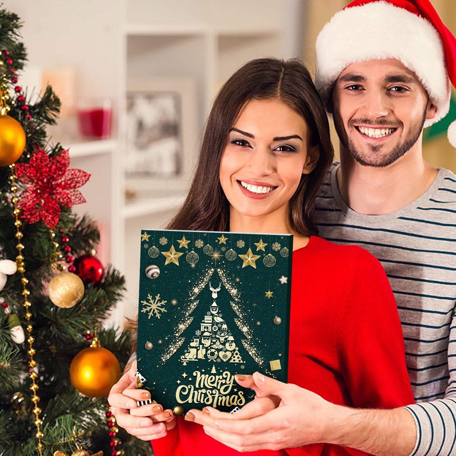 Set Calendar de Craciun, Calendar cu bijuterii cadou, verde, auriu ...