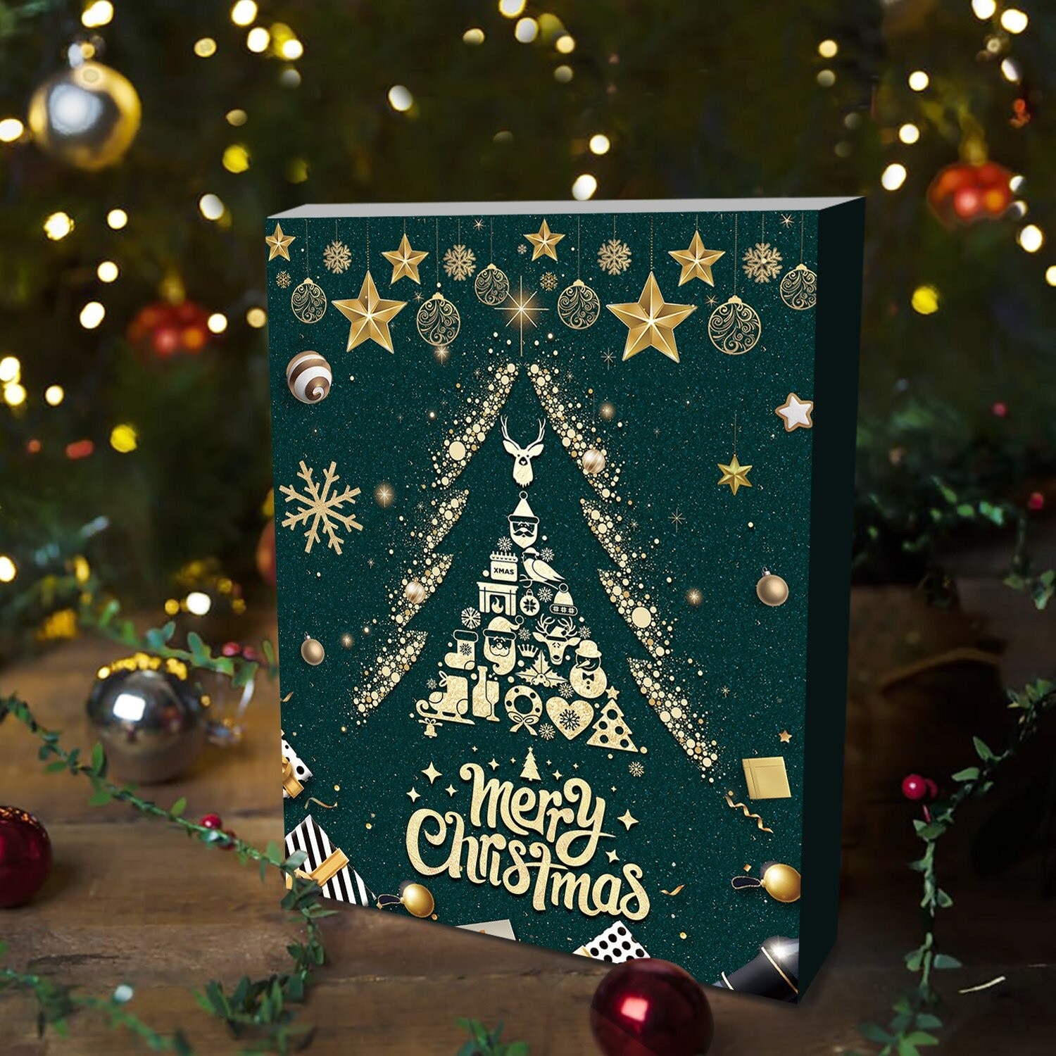 Set Calendar de Craciun, Calendar cu bijuterii cadou, verde, auriu ...