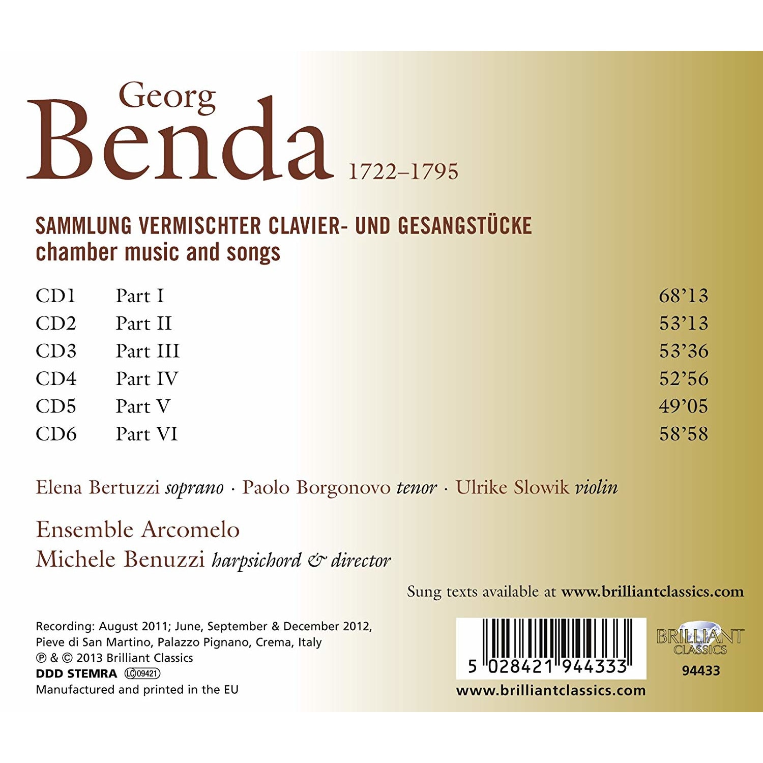 Georg Benda - Chamber Music and Songs 6CD - eMAG.ro