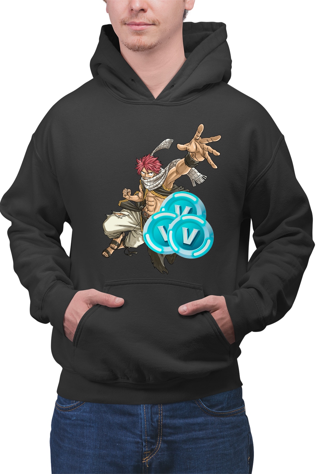 Hanorac barbati Fairy Tail Fortnite Animekage Natsu Dragneel, negru ...