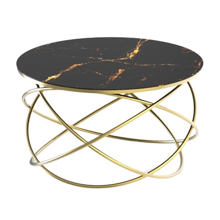 Masuta de cafea DacEnergy©, cadru metalic nichelat, sticla neagra cu ...