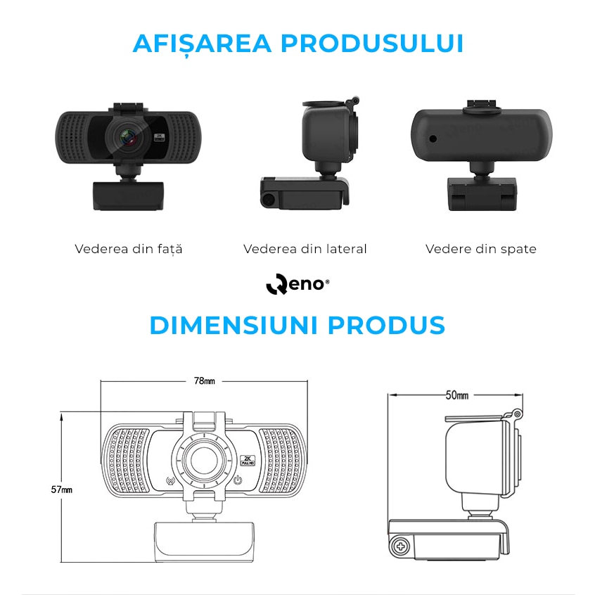 Camera Web Qeno®, Webcam 2K Ultra-HD, Microfon Reducere Zgomot ...