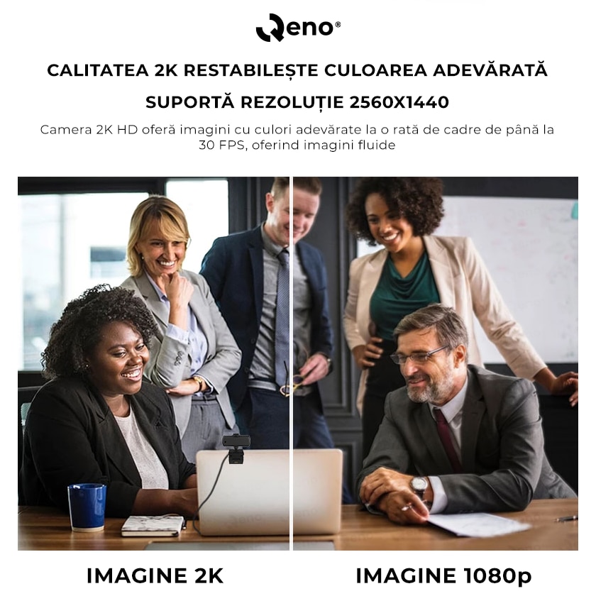 Camera Web Qeno®, Webcam 2K Ultra-HD, Microfon Reducere Zgomot ...