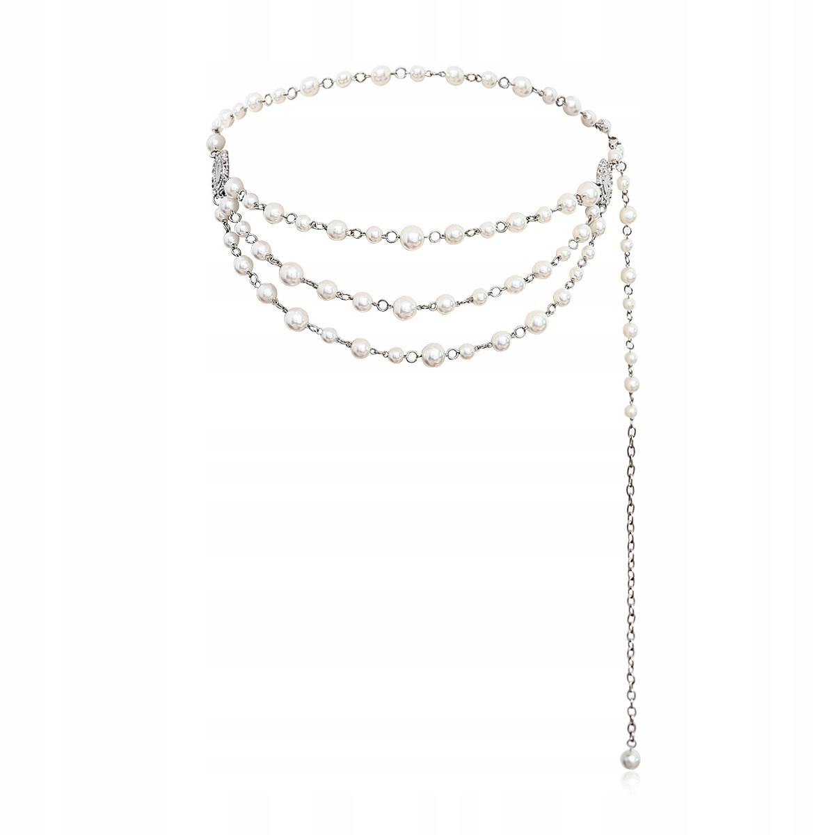 Curea de dama cu perle, Little Angel, Metal, Argintiu, 100 cm - eMAG.ro