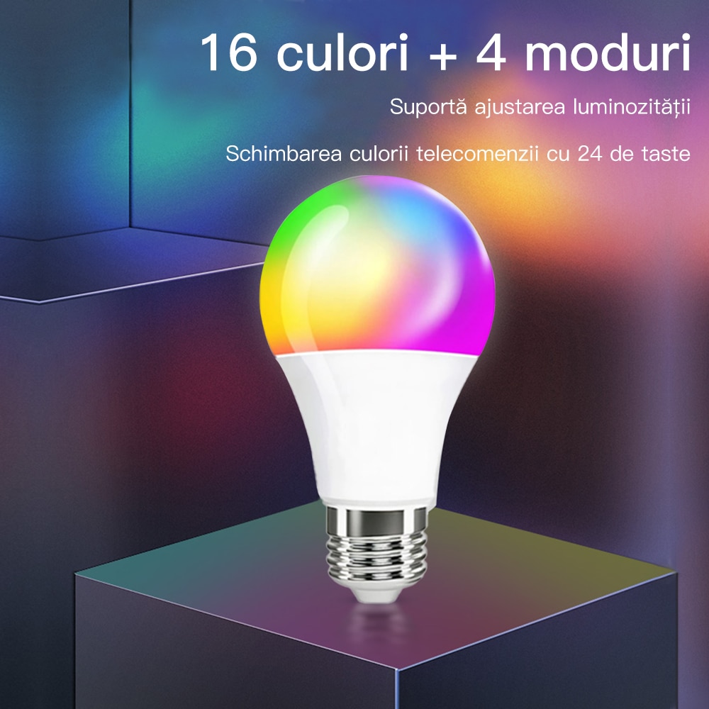 Bec LED smart cu telecomanda Gaea A80, SIHOiSi, E27, 15 W, 270 lm, RGB ...