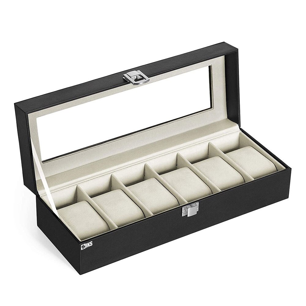 Кутия за часовници от еко кожа SIKS, 6 отделения, Елегантен дизайн ...