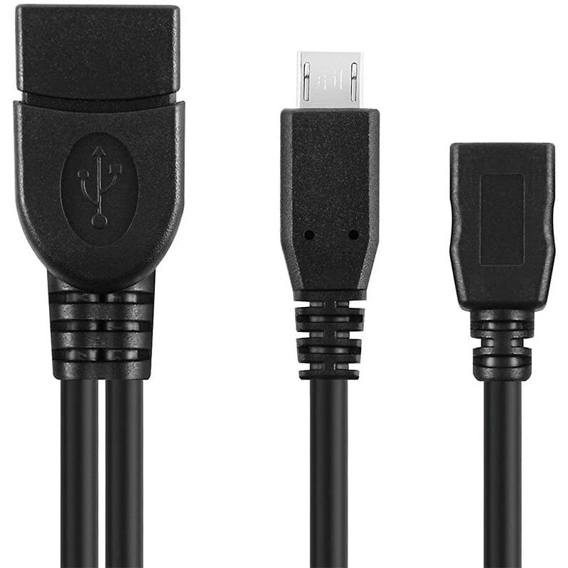 Cablu OTG, Micro USB tata/Micro USB mama - USB 2.0 mama, 15 cm, Negru ...