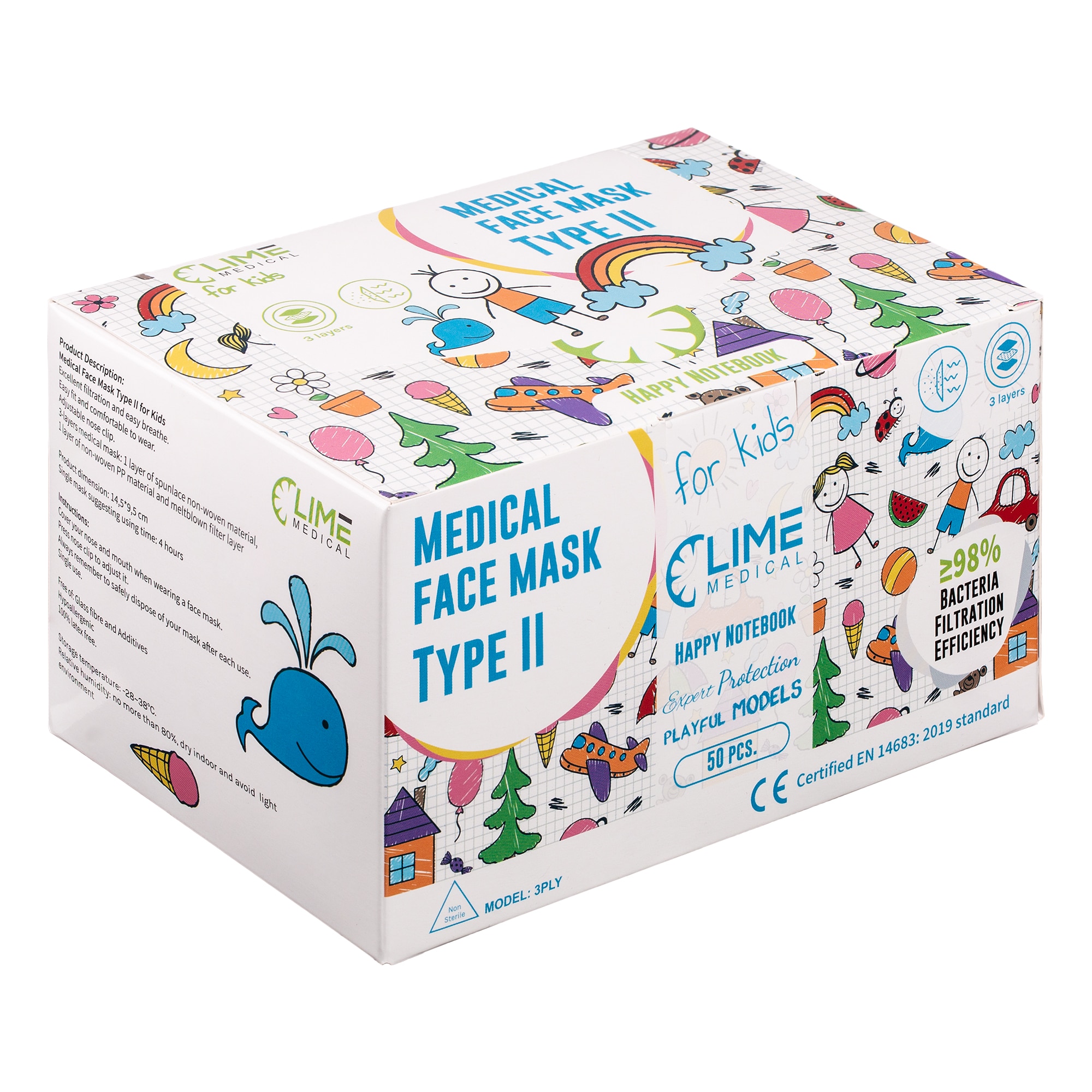 Set 50 Masti Chirurgicale Copii, Tip II, 3 straturi, Happy Notebook ...