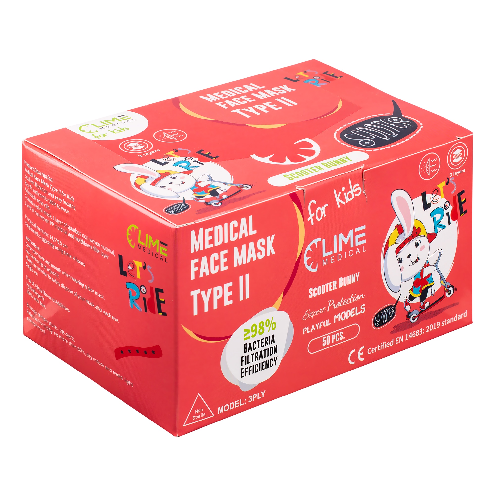 Set 50 Masti Chirurgicale Copii, Tip II, 3 straturi, Scooter Bunny ...