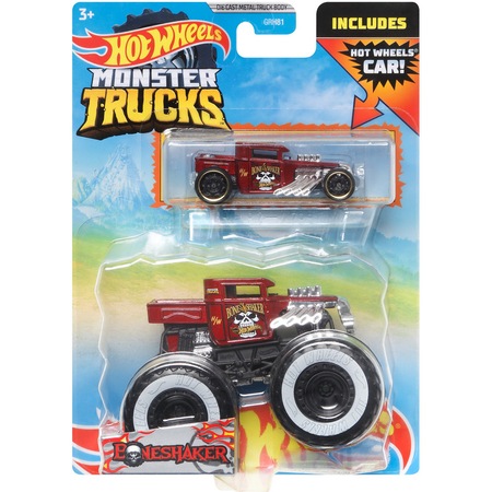 Set 2 masinute Hot Wheels - Monster Truck si masinuta metalica Boneshaker - eMAG.ro