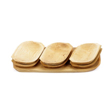 Set servire rustic lemn arin Platou si 6 farfurii - eMAG.ro