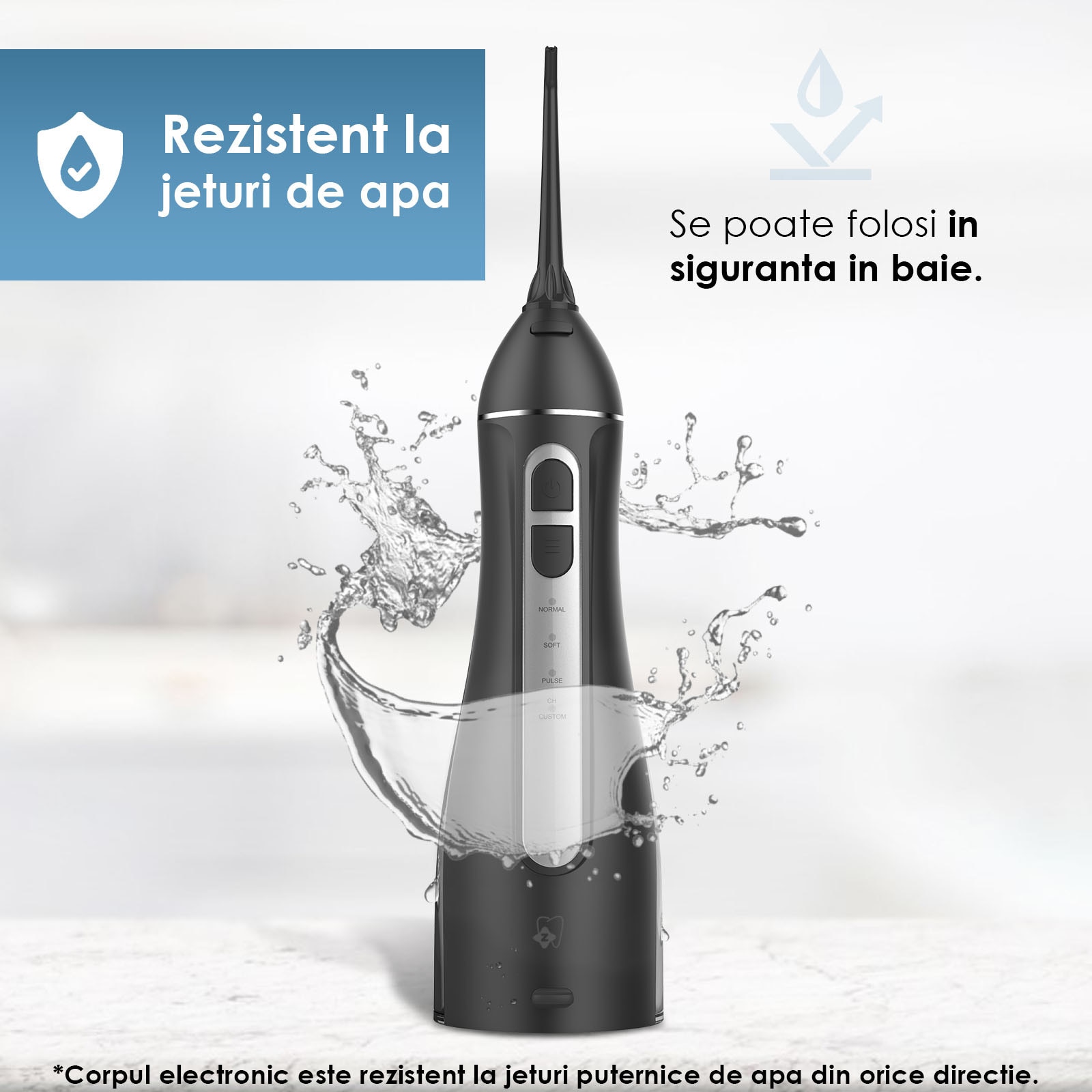 Irigator Bucal Portabil, Zoopie® FLOSS, Presiune dus 1400 pulsatii/min, 4 Programe, 8 Viteze ...