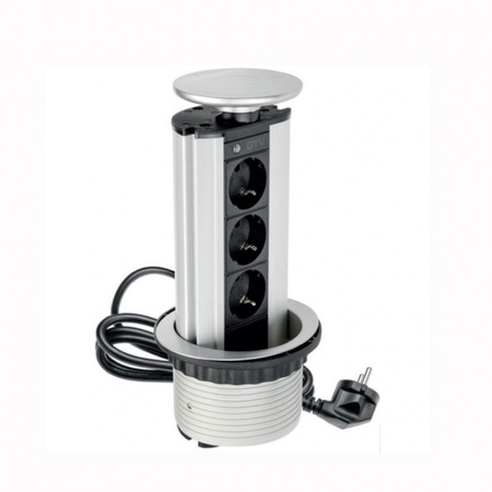 Priza incorporabila, GTV, 3 prize, 220V AC, 3600W, IP20, 1.5m, Gri ...