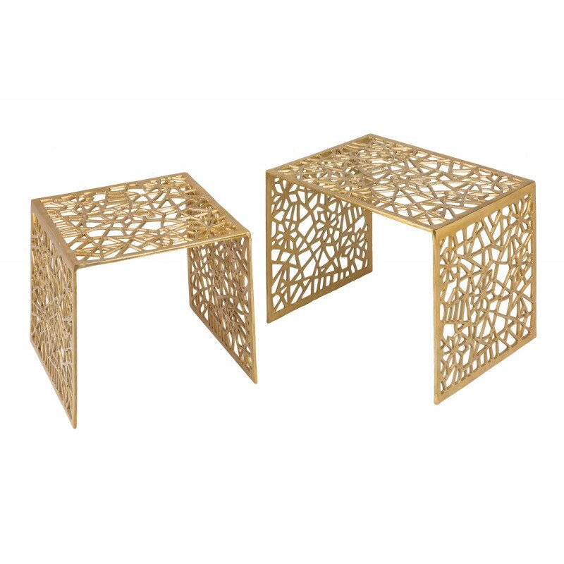 Set 2 masute metalice, auriu, Abstract, 50cm x 40cm x 39cm - eMAG.ro