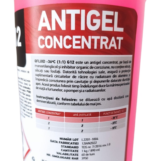 Antigel concentrat QFluid, G12, Roz, -36 (1:1) - eMAG.ro