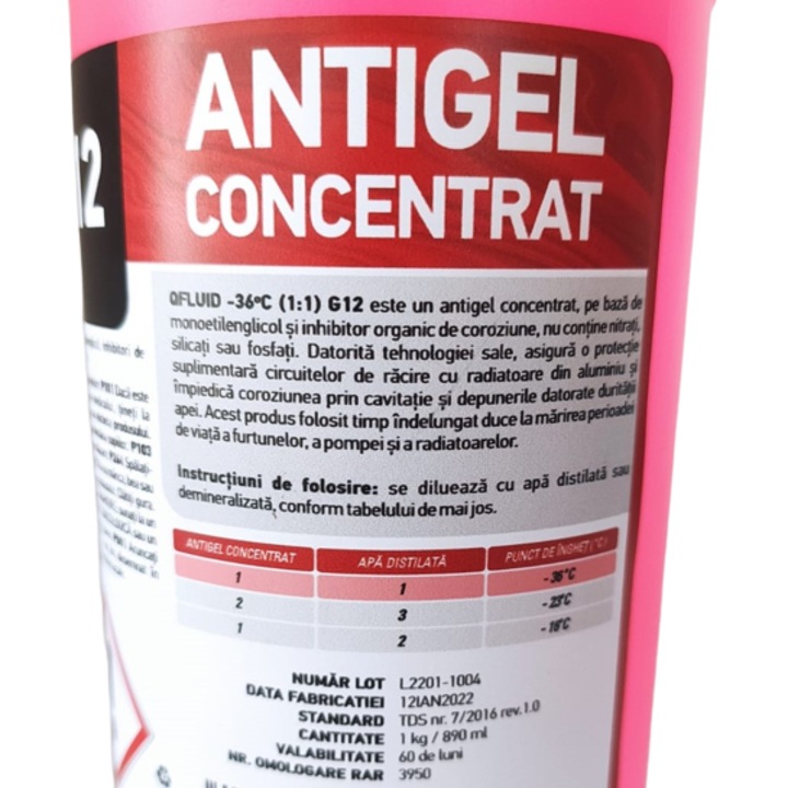 Antigel concentrat QFluid, G12, Roz, -36 (1:1) - eMAG.ro
